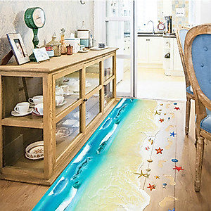 3D Water Waves Beach Ocean Waterproof Creative Floor Tiles Painting Murals Wall Sticker Home Decor (Blue)