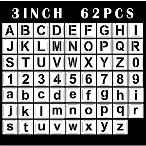 3 Inch Letter Stencils for Painting, 62 Pcs Reusable Plastic Letter Number Stencils, Interlocking Template Kit for Painting on Wood, Wall, Fabric, Rock, Chalkboard, Signage Interlocking Template Kit