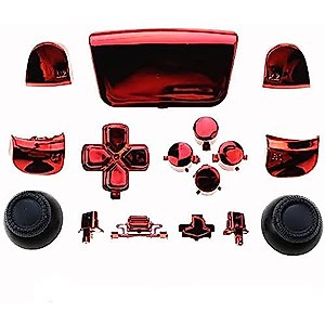 OCity Chrome Full Buttons Set D-Pad Trigger LT RT LB RB Button Joysticks for PS5 Controller (Chrome Red)