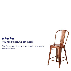Flash Furniture Blake Commercial Grade 4 Pack 24" High Copper Metal Indoor-Outdoor Counter Height Stool with Back