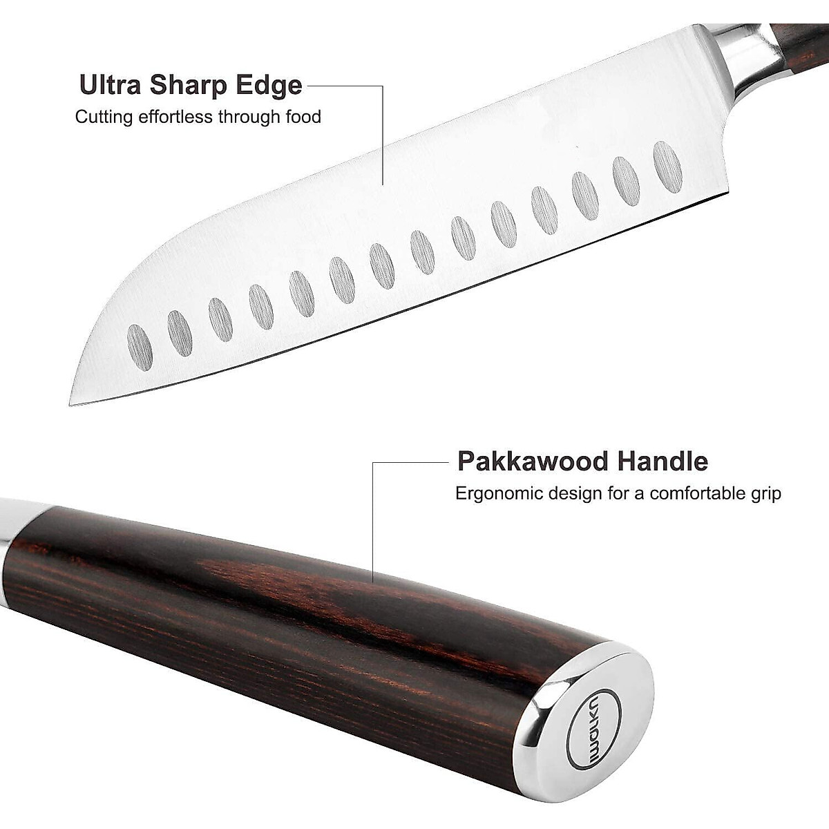 SOAMOEU 7-inch Santoku Knife, Made of German High-Carbon Stainless Steel with Mahogany Handle, Used for Chopping, Dicing and Slicing Vegetables, Fruits, Fish, Meat