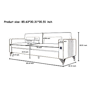 ANTTYBALE 85" Velvet Sofa,Mid-Century Modern Chesterfield 3 Seat Comfy Couch with Pillows Set of 2 for Living Room,Bedroom,Apartment Furniture with Gold Metal Legs (P18-Beige)