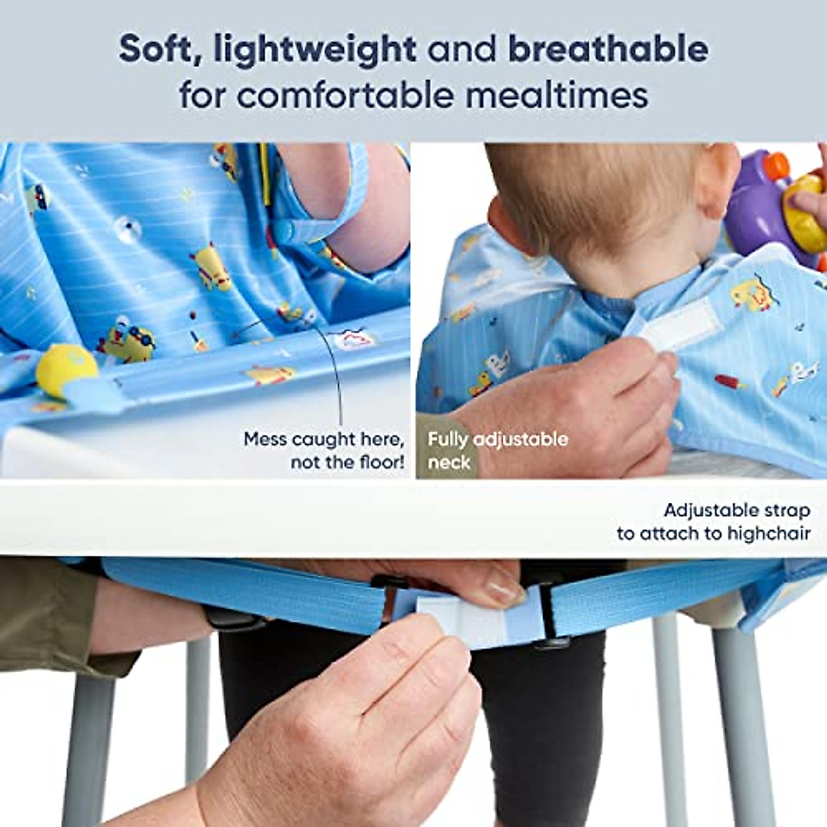 BIBaDO - Coverall Baby Feeding Bibs, Weaning Bib, Easy to Clean Baby Bibs for Eating, Adjustable High Chair Catch All Sleeved Bibs, Toddler Bib, Short Sleeve Feeding Bibs