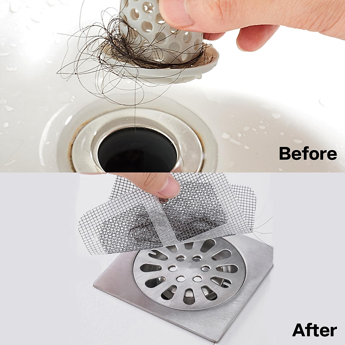 4" X 4" Disposable Shower Drain Cover Hair Catcher Shower Drain Mesh Stickers for Bathroom, Laundry, Bathtub, Kitchen, Sink, Easy to Clean, Can Catch Human and pet Hair (30 PCS)