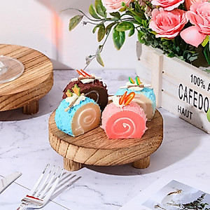 Geetery 4 Pcs Wooden Risers for Display Wood Pedestal Stand Mini Tray Stand Round Wooden Pedestal Holder Rustic Riser for Decor Tiered Tray Decor Home Kitchen, 4 Size(Light Brown)