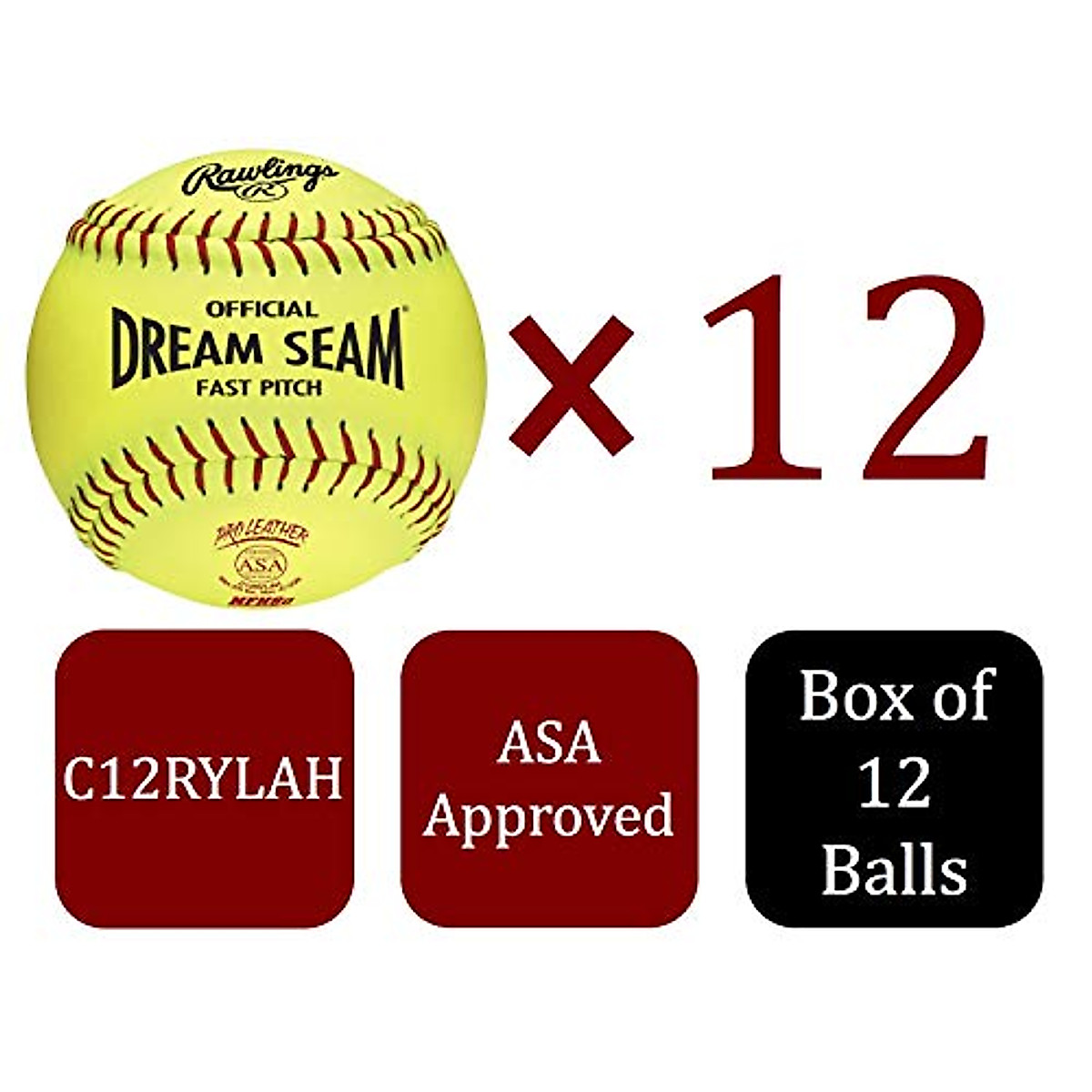 Rawlings | Official DREAM SEAM Fastpitch Softballs | 12" USA / ASA NFHS | C12RYLAH | 12 Count
