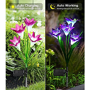 NEEMO Solar Outdoor Lights 4 Pack, Solar Garden Lights with Large Lily Flowers, 7-Color Changing Solar Pathway Lights, Solar Powered Landscape Lights for Garden Patio Yard (Bigger Solar Panel)