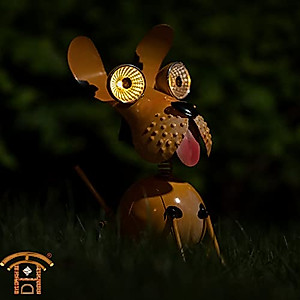 HSHD Solar Dog Statue Lights Outdoor Metal Yard Art - Funny Puppy Statue for Garden Patio Decor Lawn Ornaments(Sitting Dog)