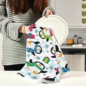 Qilmy Christmas Penguin Kitchen Dish Towel Set of 1, Soft Absorbent Dish Cloths Decorative Tea Bar Drying Towels, 18 x 28 Inch