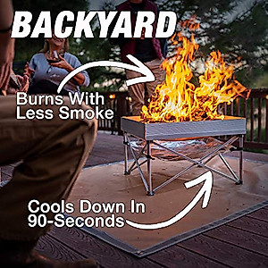 Pop-Up Fire Pit + Heat Shield + Extra Fire Mesh | Portable and Lightweight | Fullsize 24 Inch | Weighs 8lbs. | Never Rust Fire Pit | Heat Shield Included for Leave No Trace Fires