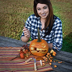 Creative Carving NEW 4 Piece Pumpkin Carving Kit with Woode Case: (Plus Pumpkin Carving Stencil E-Book) Sturd Stainless Steel and Wood Handled Carving Tools | Crafted for Safety and Efficiency