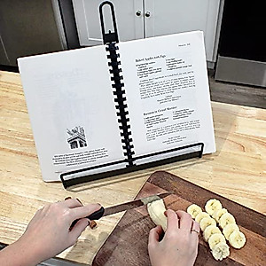 AuldHome Rustic Black Metal Cookbook Stand; Vintage Recipe Holder for Cooking and Baking
