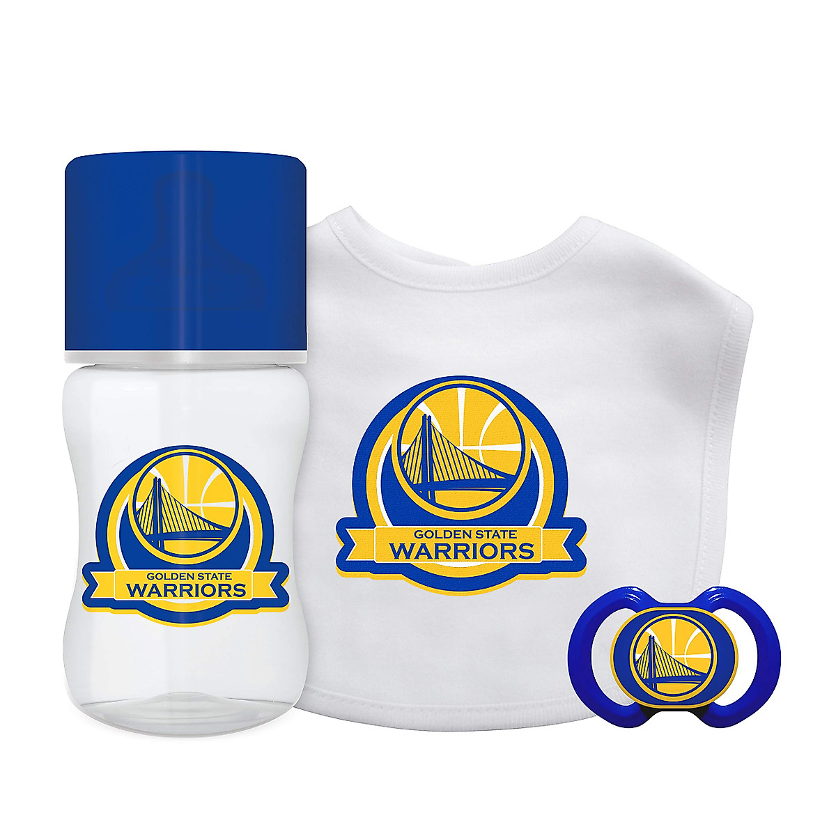 Baby Fanatic NBA Golden State Warriors Gift Set, 3-Piece Set (Bottle, Pacifier & Bib), Team Color
