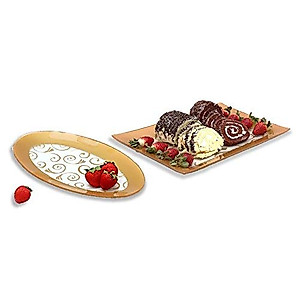 GAC Tempered Glass Oval Platter Serving Tray and Decorative Plate Unbreakable - Chip Resistant - Oven Proof - Microwave Safe - Dishwasher Safe - Stackable (gold)