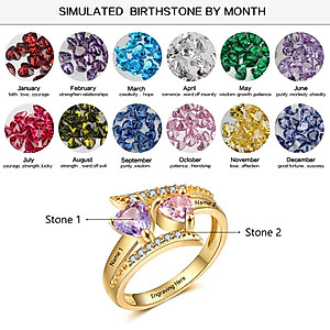 Lam Hub Fong Mom Ring Sterling Silver Personalized 2 Birthstones Rings for Women Custom Name Ring Gold Promise Rings for Her Christmas Gifts for Grandmother Wife New Mom