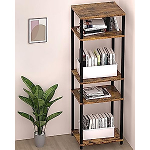 MINOSYS End Table Nightstands Set of 2, 3-Tier Bedside Tables, Nightstand Accent Table for Couch, 5-Tier Shelf Bookcase, Living Room, Bedroom, Rustic Brown and Black, Easy Assembly.