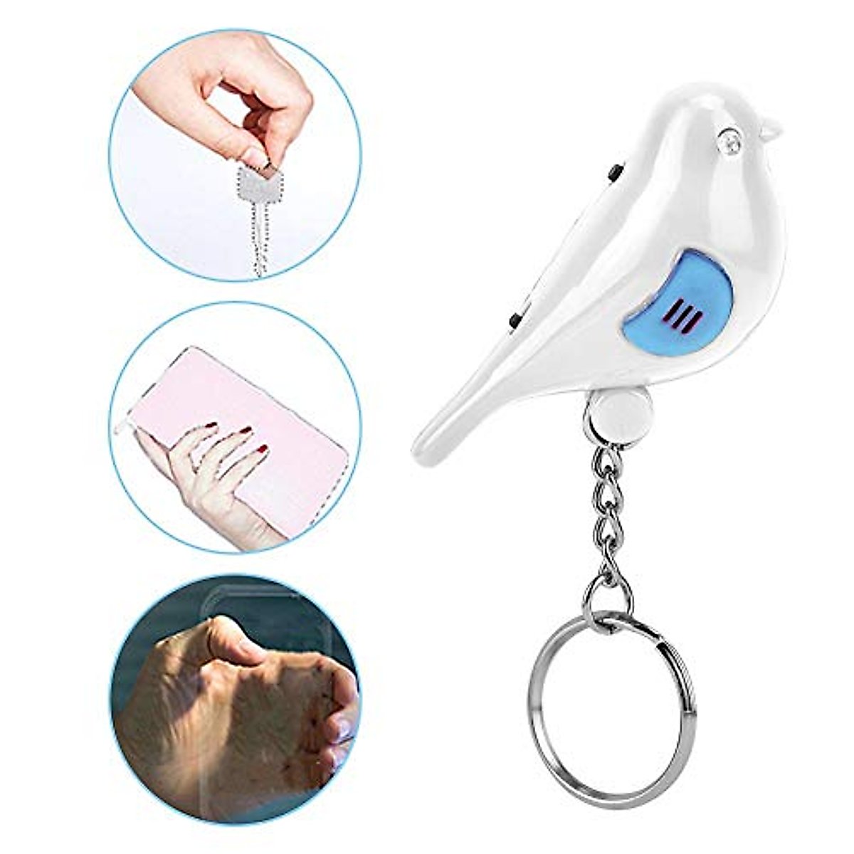 Whistle Key Finder Voice Control Bird Shape Keychain Mini Key Anti-Lost Tracer Finder with LED Light Suitable for Key Wallet Cellphone(White)