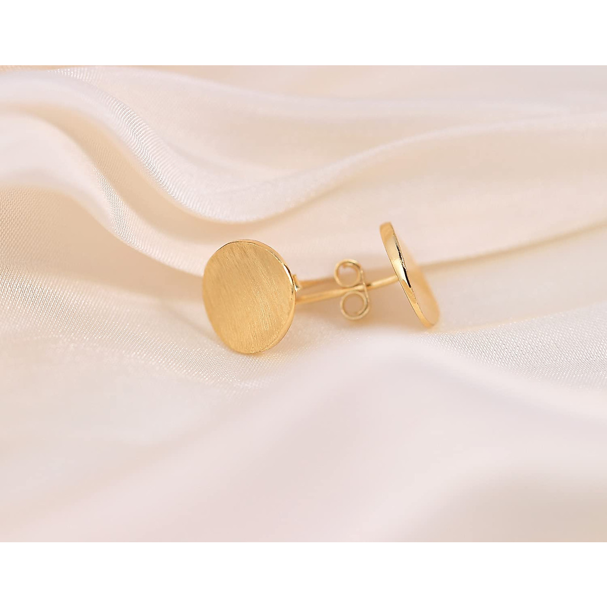 14K Gold Plated Sterling Silver Curved Round Stud Earring Brushed Disc Gold Earrings for Women