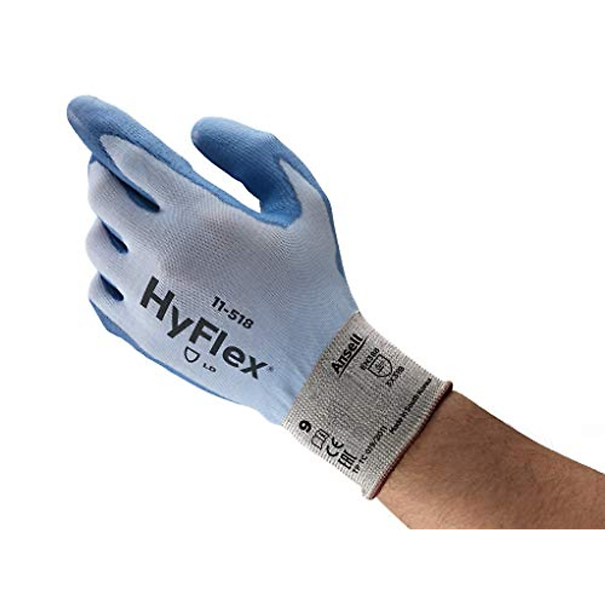 HyFlex 11-518 Cut Resistant Work Gloves for Men and Women in Nylon, Extra Thin, Working Glove for Mechanics, Automotive, Industrial or Home-improvement environment, Blue, Size Large (12 Pairs)