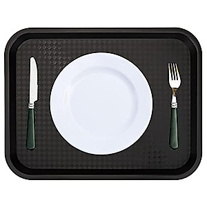 Yarlung 12 Pack Fast Food Tray, 13.8 x 10.5 Inch Plastic Restaurant Serving Tray Cafeteria Tray for Coffee Table, Kitchen, Party, Black