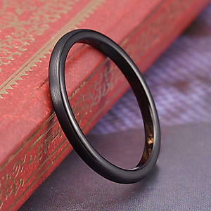 THREE KEYS JEWELRY Womens Charming Jewelry Brushed Tungsten 2mm Wedding Carbide Black Ring Band for Women Engagement Size 11