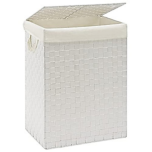 YOUDENOVA Handwoven Laundry Basket Hamper with Removable Bag and Lid, Collapsible Clothes Hamper with Handle, White