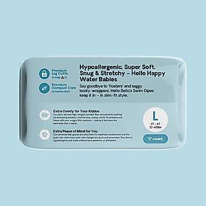 Hello Bello Premium Swim Diapers I Affordable Hypoallergenic and Eco-Friendly Disposable Swim Dipes for Babies and Kids I Size Large - Diaper Size 6 I Swimming Sloths Design I 51 Count (3 Packs of 17)