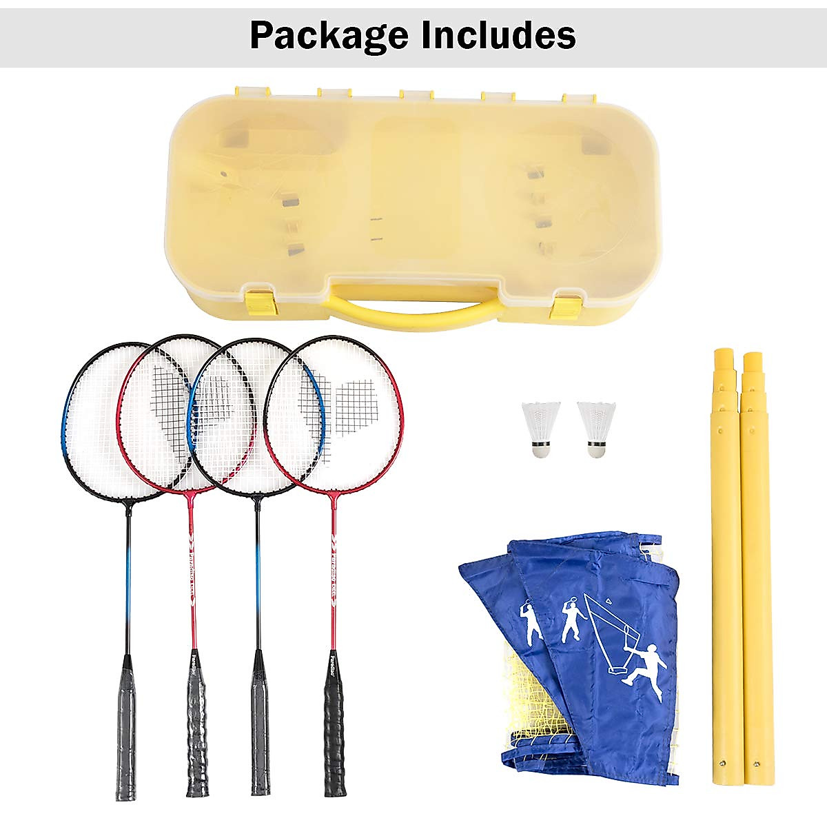 Goplus Portable Badminton Net Set, Volleyball Badminton Net with Storage Base, Rackets, Shuttlecocks, Freestanding Badminton Combo Set for Backyards, Beach, Family Outdoor Games (10FT- 4 Rackets)