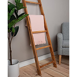 Sticky Toffee Blush Pink Muslin Throw Blanket with Fringe, Oeko-Tex Cotton Muslin Blankets for Adults, Soft Lightweight and Breathable Throw Blankets for Couch Bed or Sofa, 50 in x 60 in