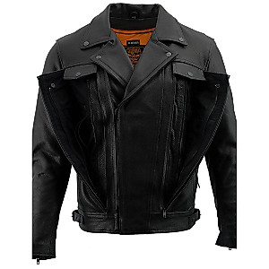 Milwaukee Leather LKM1760 Men's Black Leather Motorcycle Riders Jacket w/Multi-Utility Pockets - X-Large