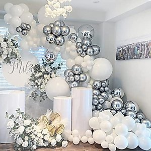 YSF White Silver Balloon Arch Garland Kit, 139 Pieces Latex Balloons for Baby Shower Wedding Birthday Graduation Anniversary Bachelorette Party Background Decorations