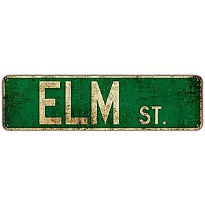 HOUVSSEN Metal Tin Sign Elm Street Road Sign Outdoor Signpost Rustic Retro Metal Decorative Wall Sign 4x16inch