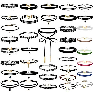 PAXCOO 50Pcs Black Choker Necklaces Set for Teen Girls and Women