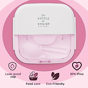 Earth&ME Bento Lunch Box For Adults Kids, 1100 Ml Bento Box Container With 2 Floors 3 Compartments, Leak-proof Sauce Container, Spork, Ideal Salad Container For Lunch For School, Office, Travel, Pink