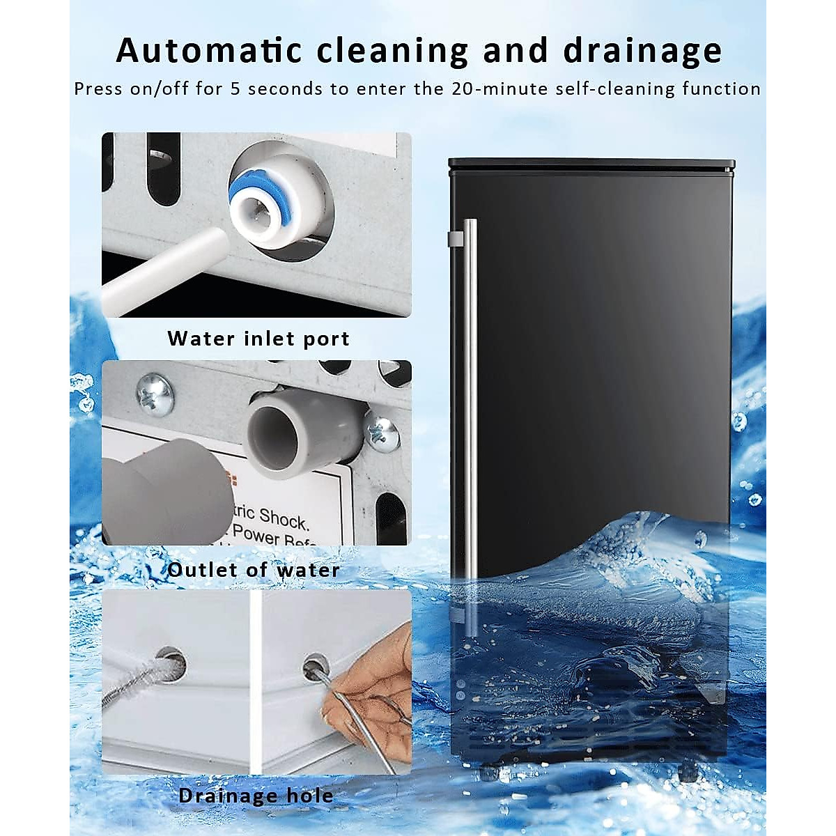 Joy Pebble Commercial Cube Ice Maker，Built-in Ice Maker Machine, 80lbs/Day, 40 Ice Cubes/Cycle, Reversible Door, Drain Pump, 24H Timer & Self-Cleaning, Under Counter Ice Cube Machine for Home, Black