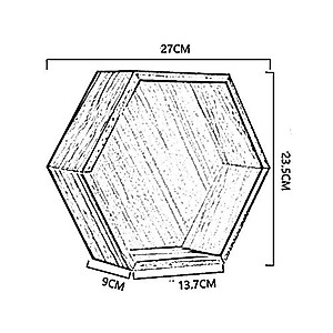 PIBM Stylish Simplicity Shelf Wall Mounted Floating Rack Shelves Retro Hexagon Solid Wood Storage Bedroom Easy to Install,3 Colors, Yellow , 27x9x23.5cm