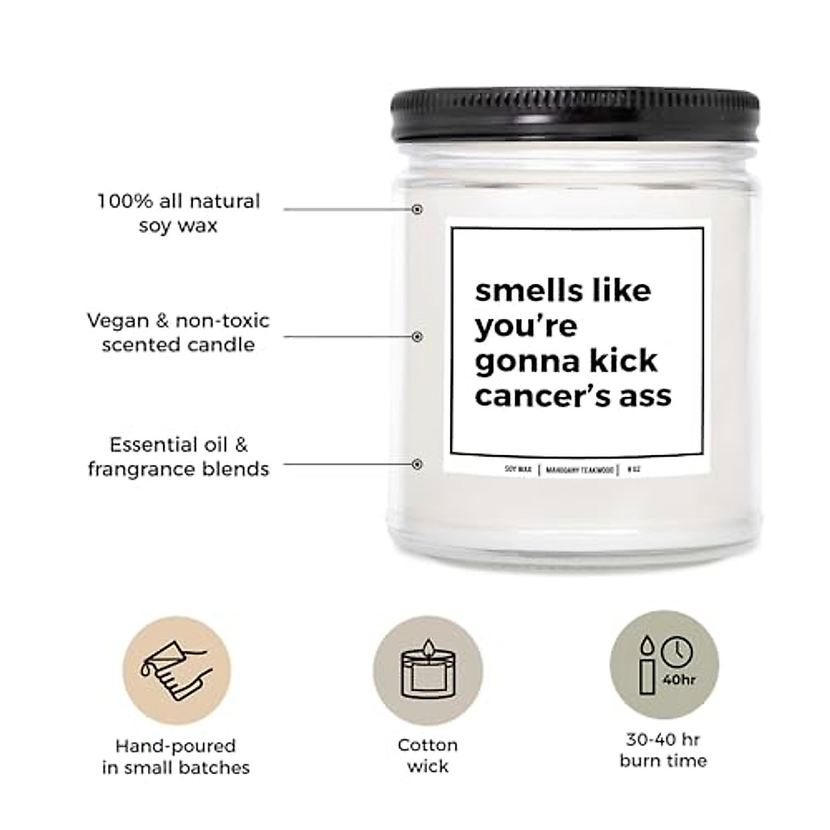 YouNique Designs Strength Gifts for Cancer Patients 8oz Candle - Thoughtful Gifts for Cancer Patients - Cancer Gifts for Women, Cancer Gifts for Men, Gift for a Cancer Patient (Mahogany Teakwood)