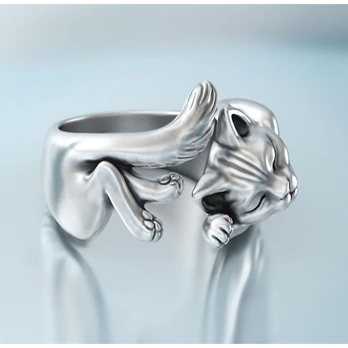 Open Lazy Cat Ring for Women Men, Fashion Adjustable Cute Cat Animal Statement Ring, Personalized Vintage Animal Ring Lazy Cat Jewelry Valentine's Day Mothers Day Gifts for Women Mother Wife