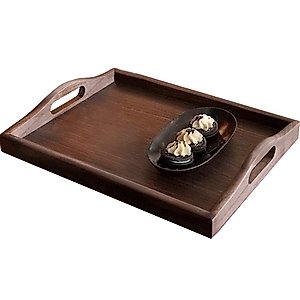 TINTON LIFE Walnut Wood Serving Tray with Handle Handmade Food Fruit Plate Vintage Decorative Platters for Coffee Tea Snacks Breakfast Dinner L