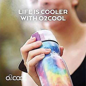 O2COOL Arctic Squeeze Mist 'N Sip Insulated Bottle w/Silicone Spout Cover and Locking Misting Function - 20 oz, Crackle Blue