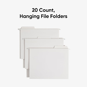 Smead FasTab Hanging File Folder, 1/3-Cut Built-in Tab, Letter Size, White, 20 per Box (64002)