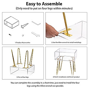 HMYHUM Acrylic Nightstand with Metal Legs, Bedside Table for Bedroom, Easy Assembly, Modern, 18.1'' L x 15'' W x 23.4'' H, Clear & Gold