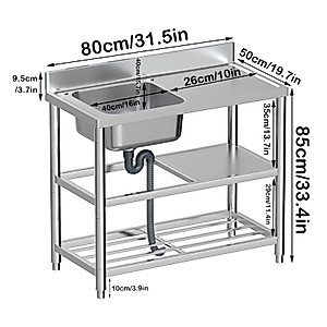 HzaiDanXin, Single Bowl Kitchen Sinks，Outdoor Sink，Outdoor Kitchen Sink，Small Rv Sink，Bar Sink Drop In，Bar Sink With Cutting Board，Laundry Tub，Free Standing Stainless-Steel Single Bowl, 31in