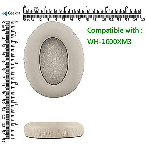 Geekria QuickFit Replacement Ear Pads for Sony WH-1000XM3 Headphones Ear Cushions, Headset Earpads, Ear Cups Repair Parts (Silver)