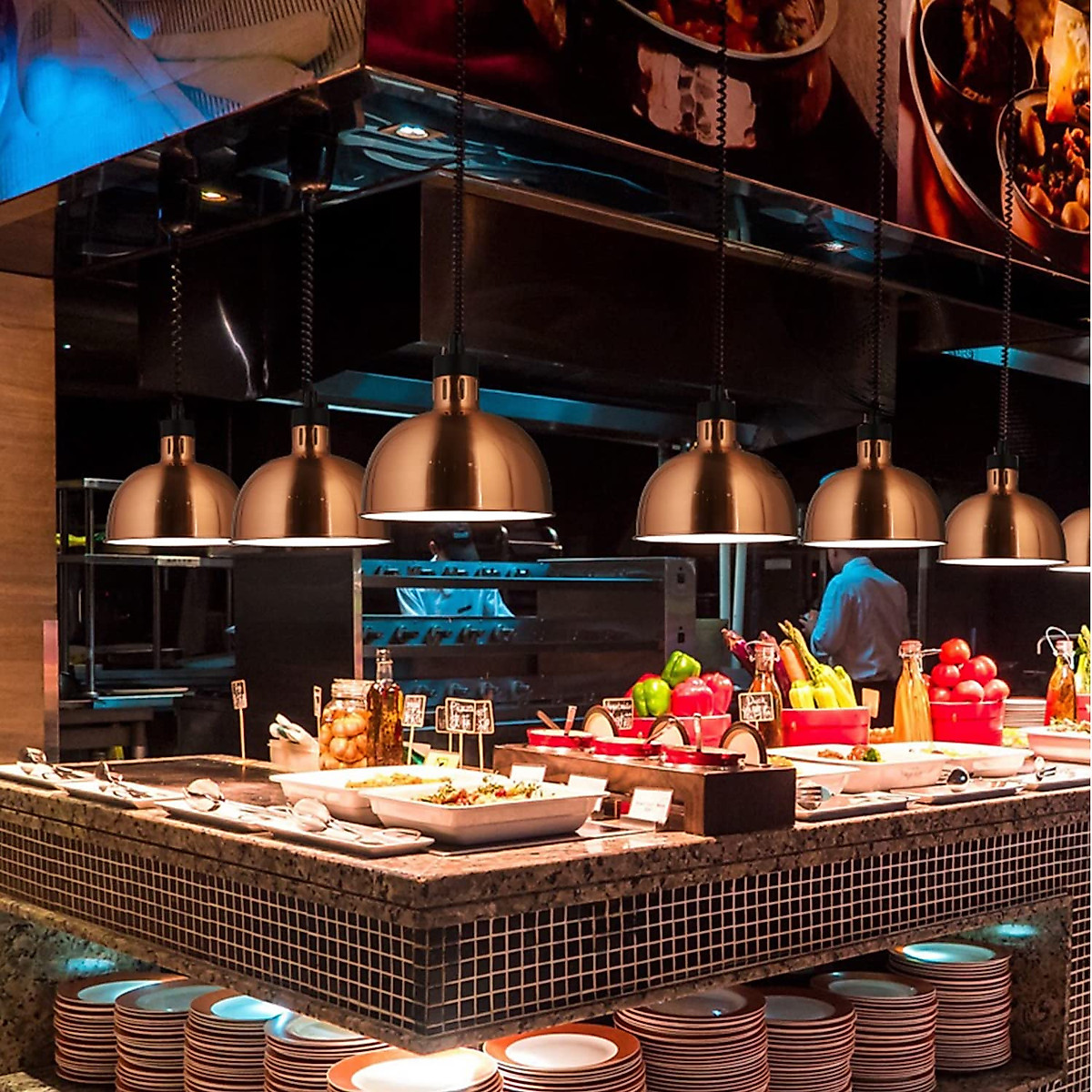 KOUWO Hanging Food Heat Lamp Overhead Food Lamp Warmer Food Light (Dia 29CM(Copper))