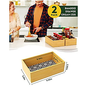 VenDotbi Bamboo Drawer Organizer Storage Box, Multi-Use Stackable Tray Drawer Organizer for Kitchen, Bathroom, Office Desk, Makeup, Jewelry-2Pack