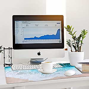 iCasso Keyboard Mouse Pad Set,Extended Gaming Mouse Pad + Keyboard Wrist Rest Support, Memory Foam, Easy Typing Pain Relief, 3Pcs (35.4×15.7 in) Large Ultra Thick Mousepad Desk Mat (Beach)