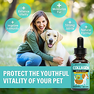 Liquid Collagen for Dogs, Dog Collagen Skin and Coat Supplement, Itch Relief for Dogs and Cats, Daily Collagen Drops Supports Joints and Digestive System Health