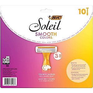 BIC Soleil Smooth Colors Razors with Aloe Vera and Vitamin E Lubricating Disposable Razors for Women, 20-Count, 3 Blades