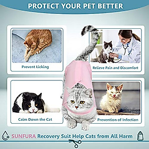 SUNFURA Cat Recovery Suit for Abdominal Wounds Spay After Surgery, Professional Breathable Surgical Body Suit for Cats Dogs Neuter, E-Collar Alternative Pet Anxiety Vest Shirt Anti Licking (M, Pink)